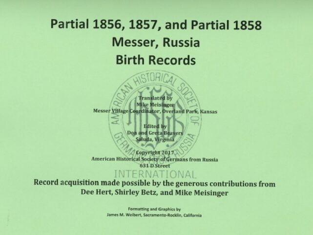 Messer Birth Records (1856-1858) - American Historical Society of ...